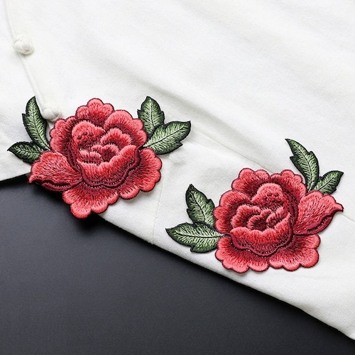 Red Embroidered Flower Applique Patchvintage Floral Patch for - Etsy
