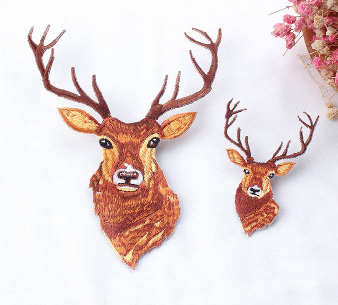2 Pieces Embroidered Iron on Deer Applique Patch,vintage Deer Patch for ...