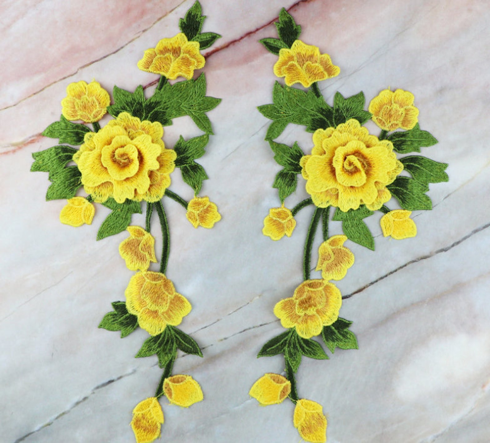 A Pair of Embroidered 3D Flower Applique Patchvintage Floral | Etsy