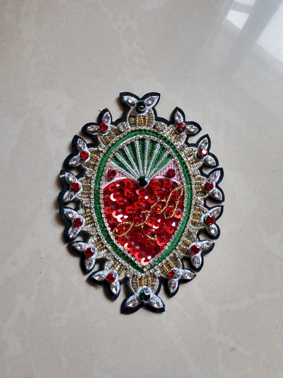 Delicate Embroidery Beaded Heart Sequined Applique Patch,rhinestone ...