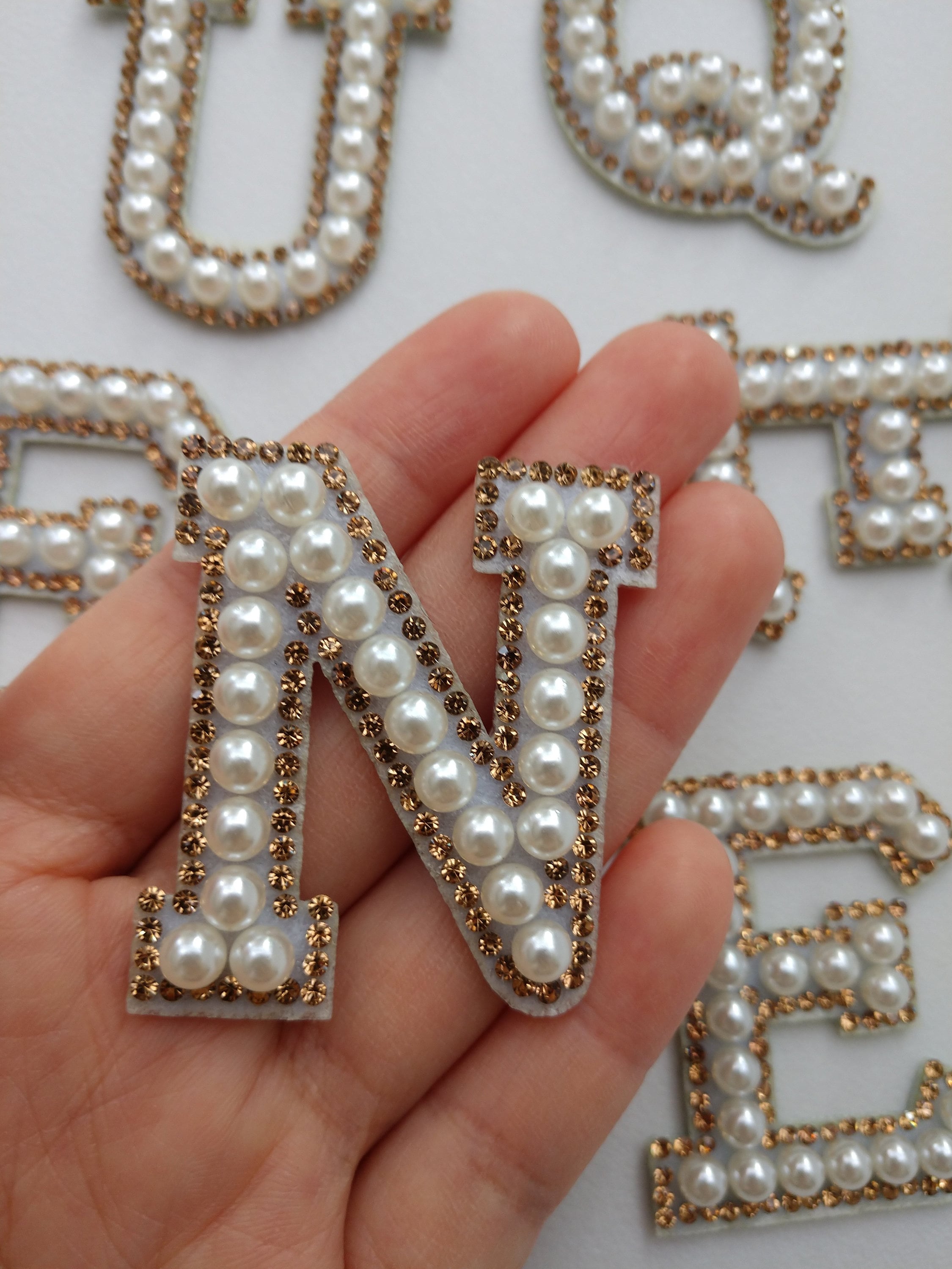 Gold Pearl and Rhinestone Letters Iron on Applique - Etsy