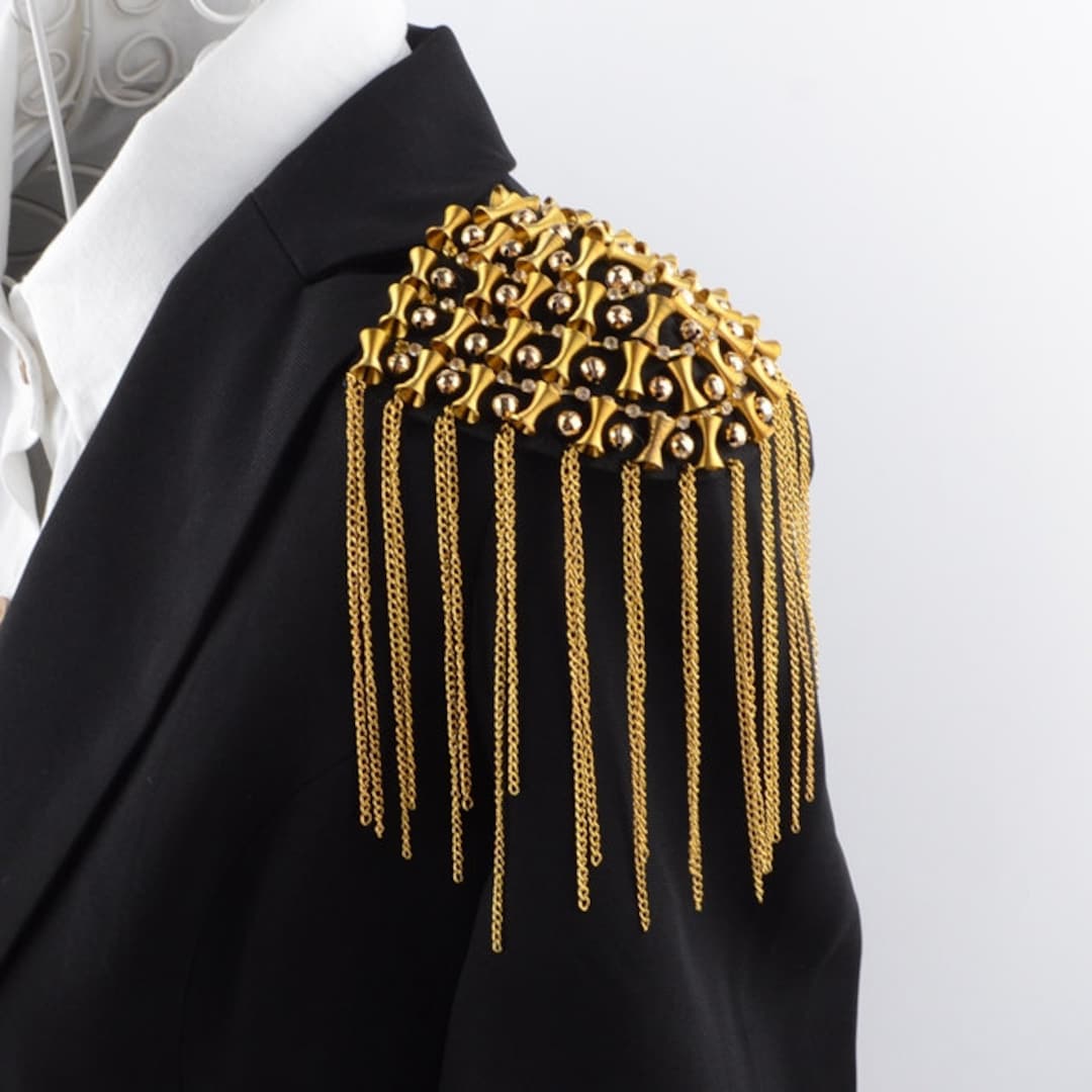 A Pair of Gold Tassels Epaulet,handmade Epaulets,gold Studs Shoulder ...