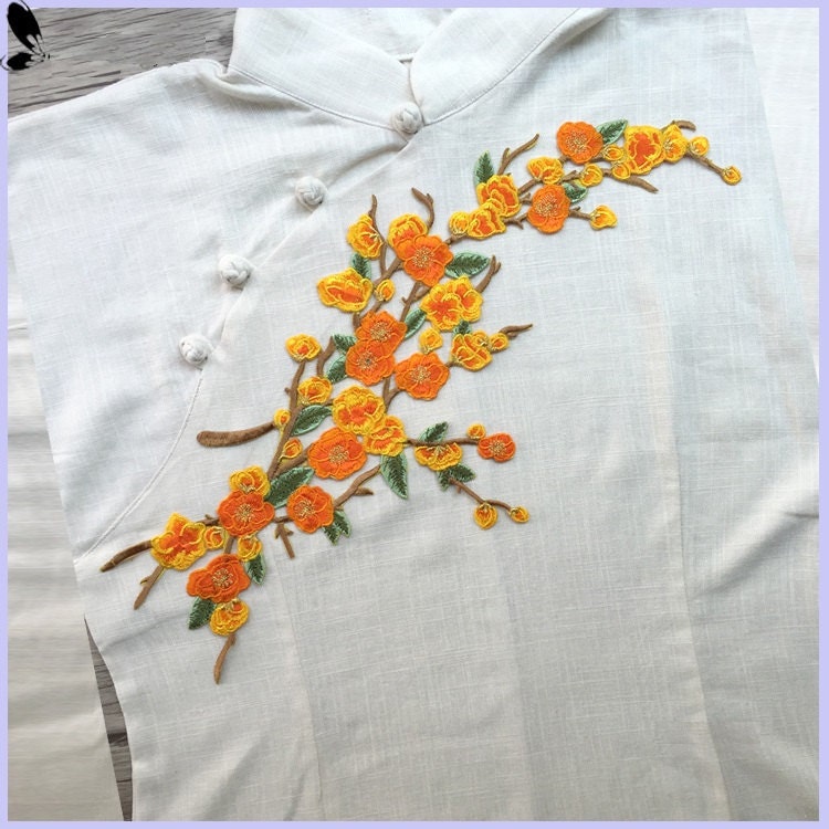 Delicate Embroidered Orange Flower Applique Patchvintage - Etsy