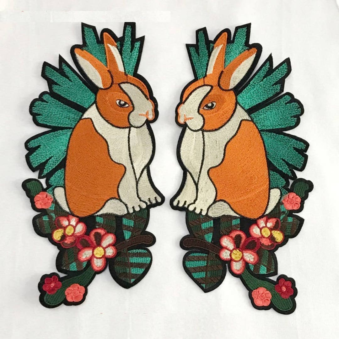 A Pair of Rabbits Embroidered Applique Patch,embroidery Rabbit Patches ...