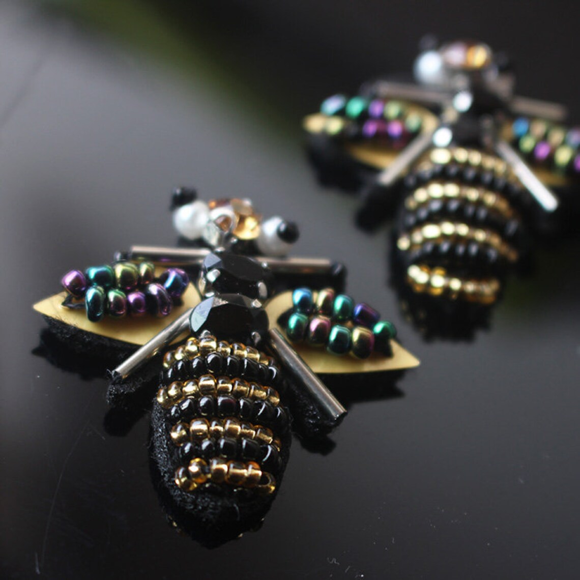 2 Pieces Bee Embroidery Beaded Applique Patch,beaded Bees Patch ...