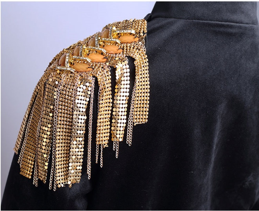 A Pair of Silver or Gold Tassels Epaulet,handmade Shoulder Pad,gold ...