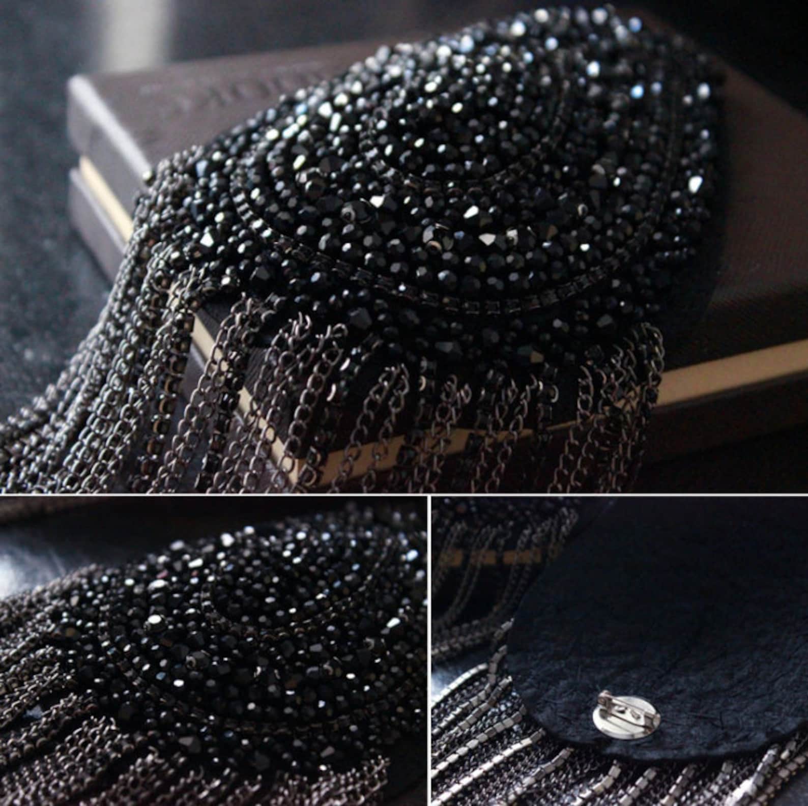 A Pair of Black Crystal Tassels Epaulethandmade Shoulder - Etsy