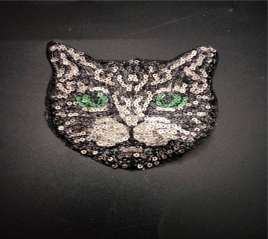 Large Cat Sequined Applique Patch,paillette Patch,sequins Cat Patch ...