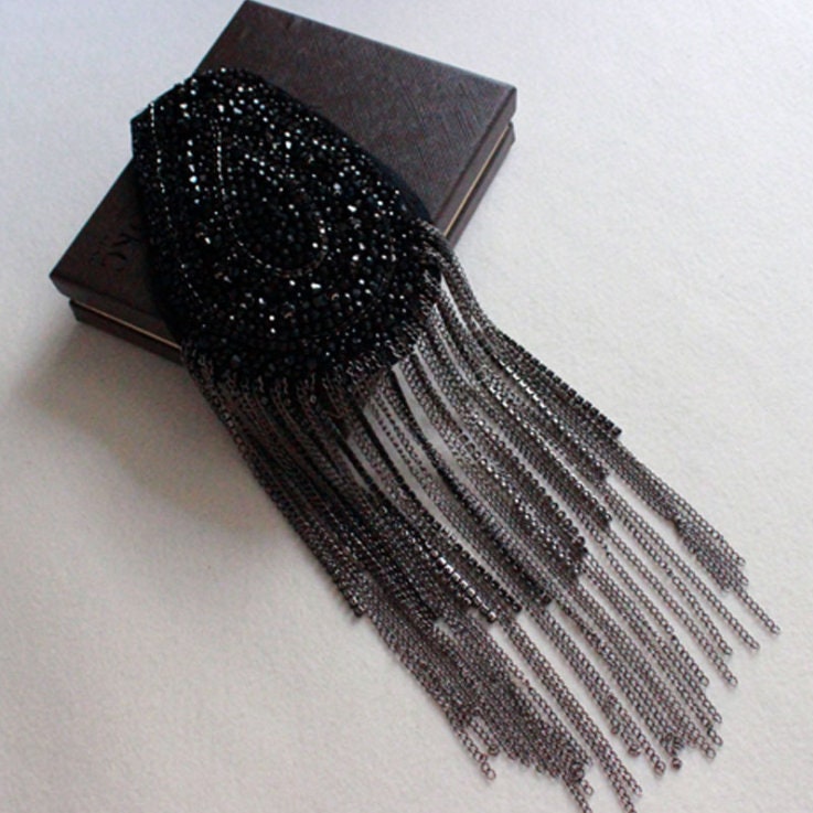 A Pair of Black Crystal Tassels Epaulethandmade Shoulder - Etsy