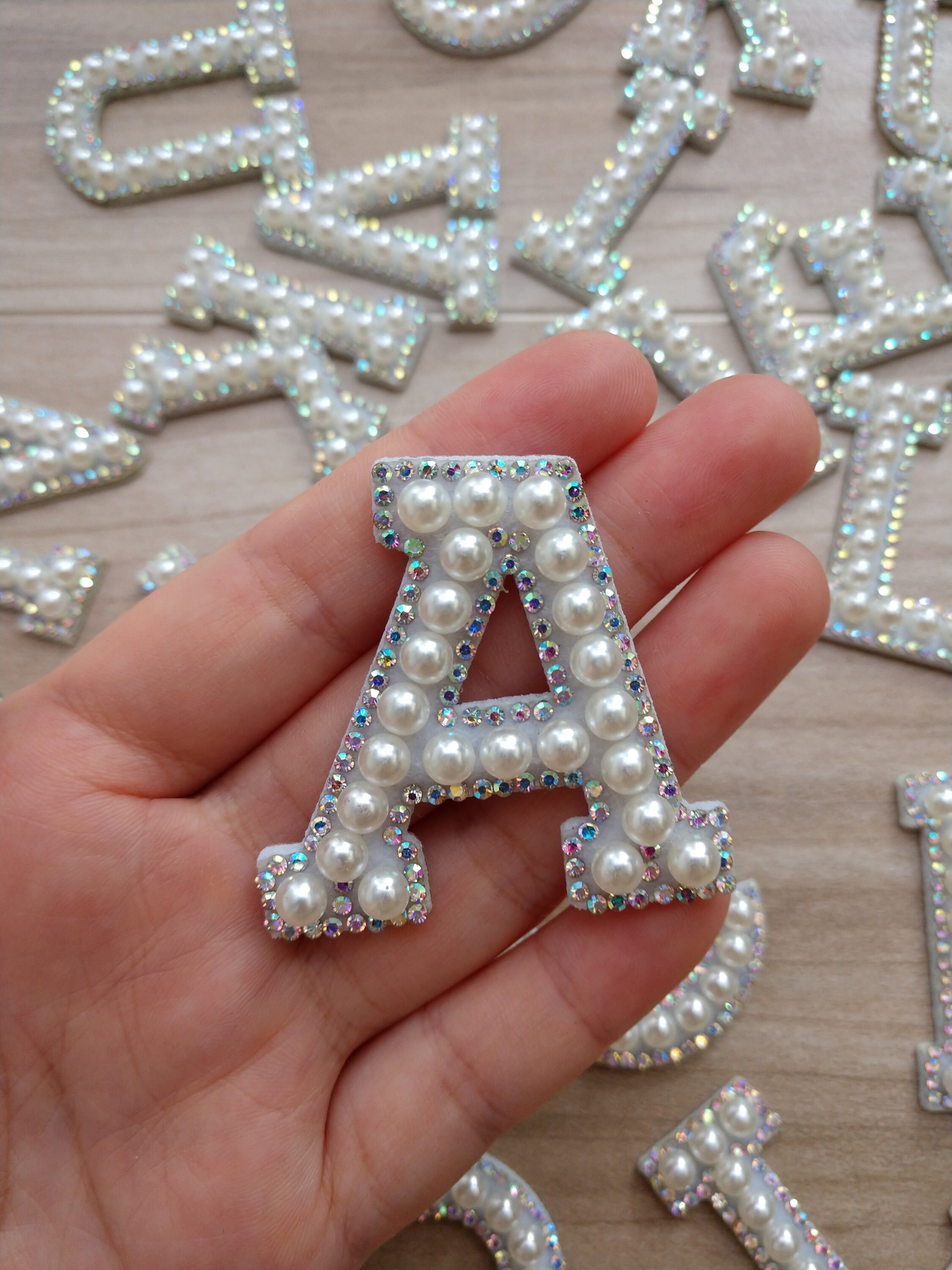 Delicate Pearl and Rhinestone Letters Iron on Applique - Etsy