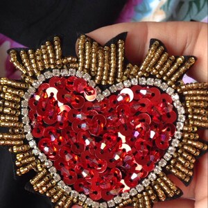 Delicate Embroidery Beaded Heart Sequined Applique Patch,sequins Heart ...