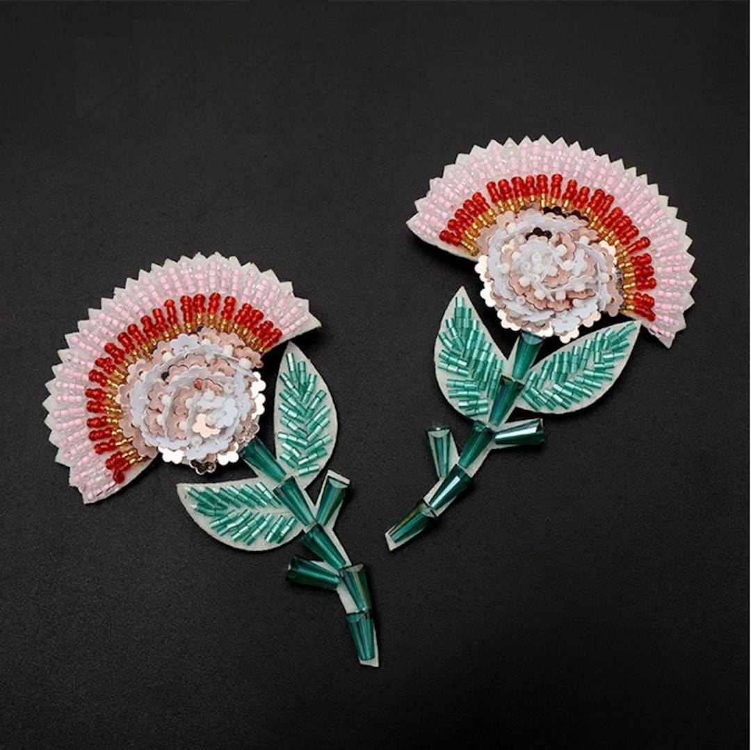 A Pair of Flower Embroidery Beaded Sequined Applique Patch,beaded ...