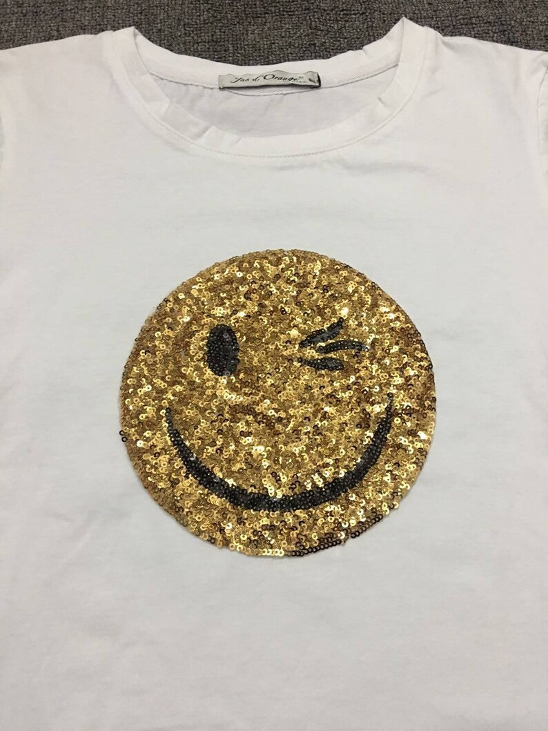 Golden Smile Face Sequined Applique Patch,paillette Patch,sequins Patch ...