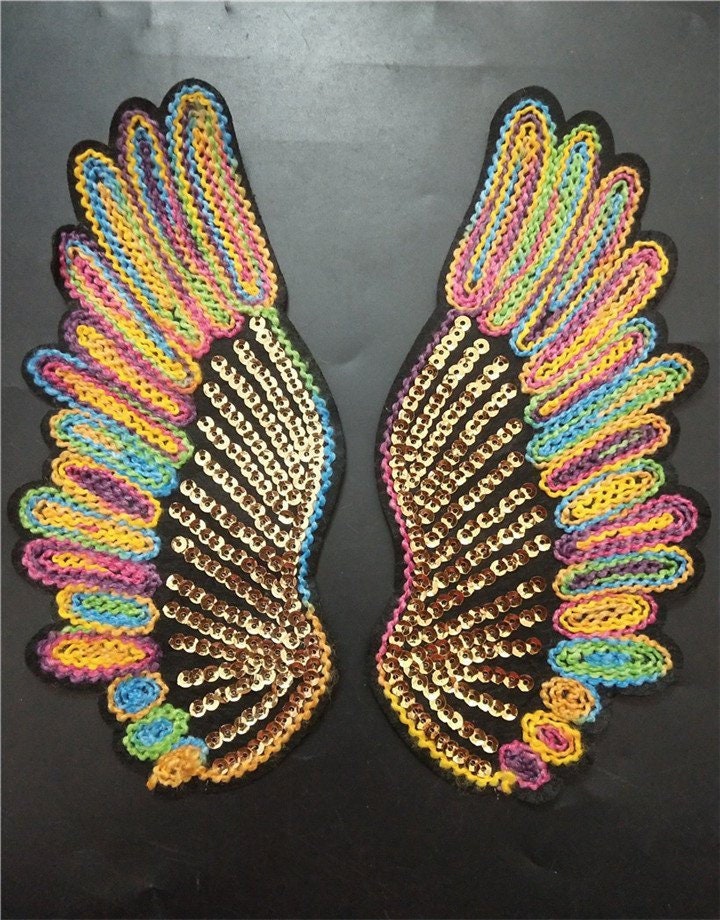 A Pair of Wing Sequined Applique PatchPaillette PatchSequins | Etsy