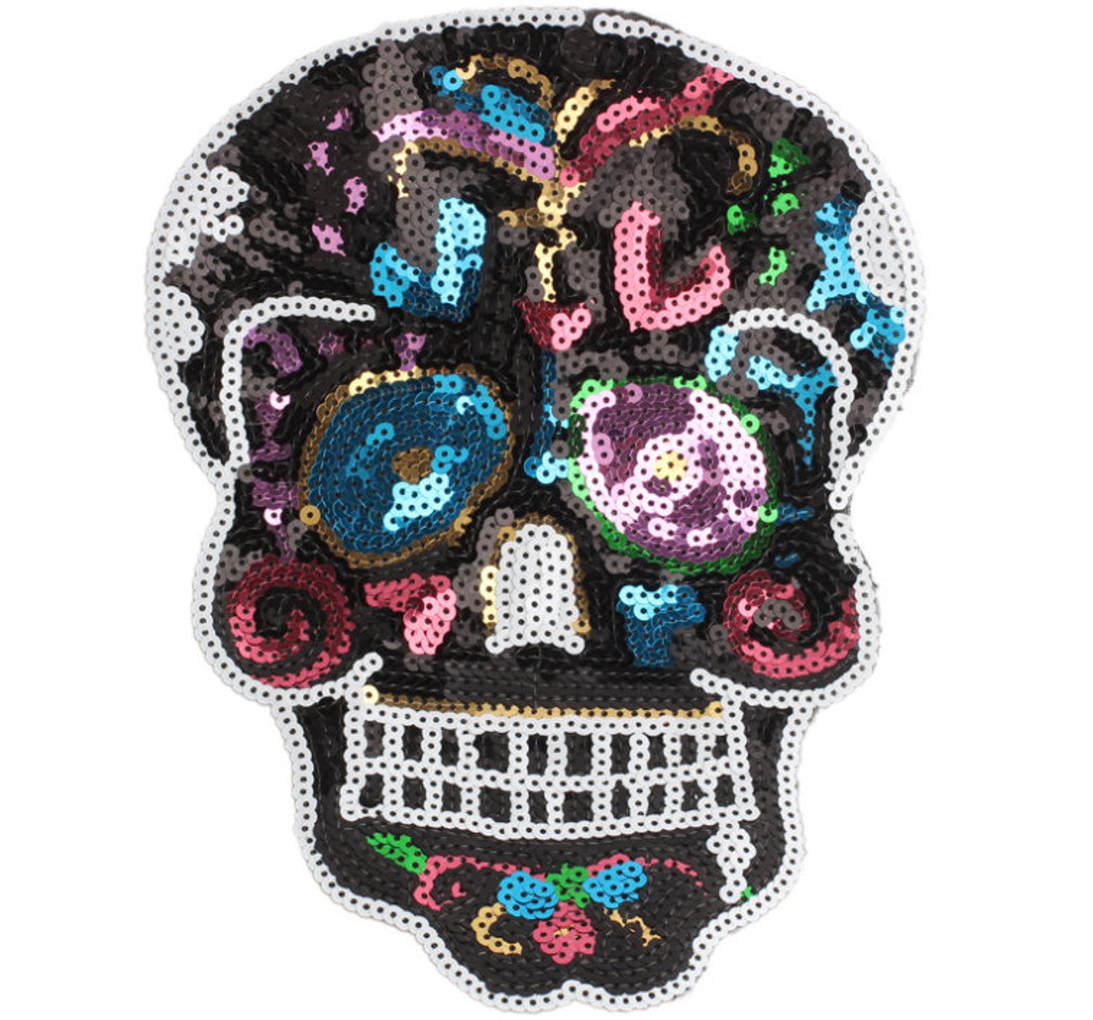 Skull Sequined Applique PatchPaillette PatchSequins Skull | Etsy