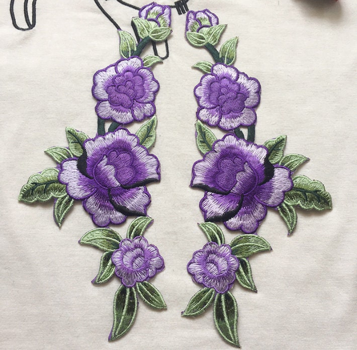 A Pair Embroidered Flower Iron on Applique Patch,vintage Floral Patch ...