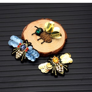 3 Pieces Embroidery Beaded Bee Sequined Applique Patch,beaded Bees ...