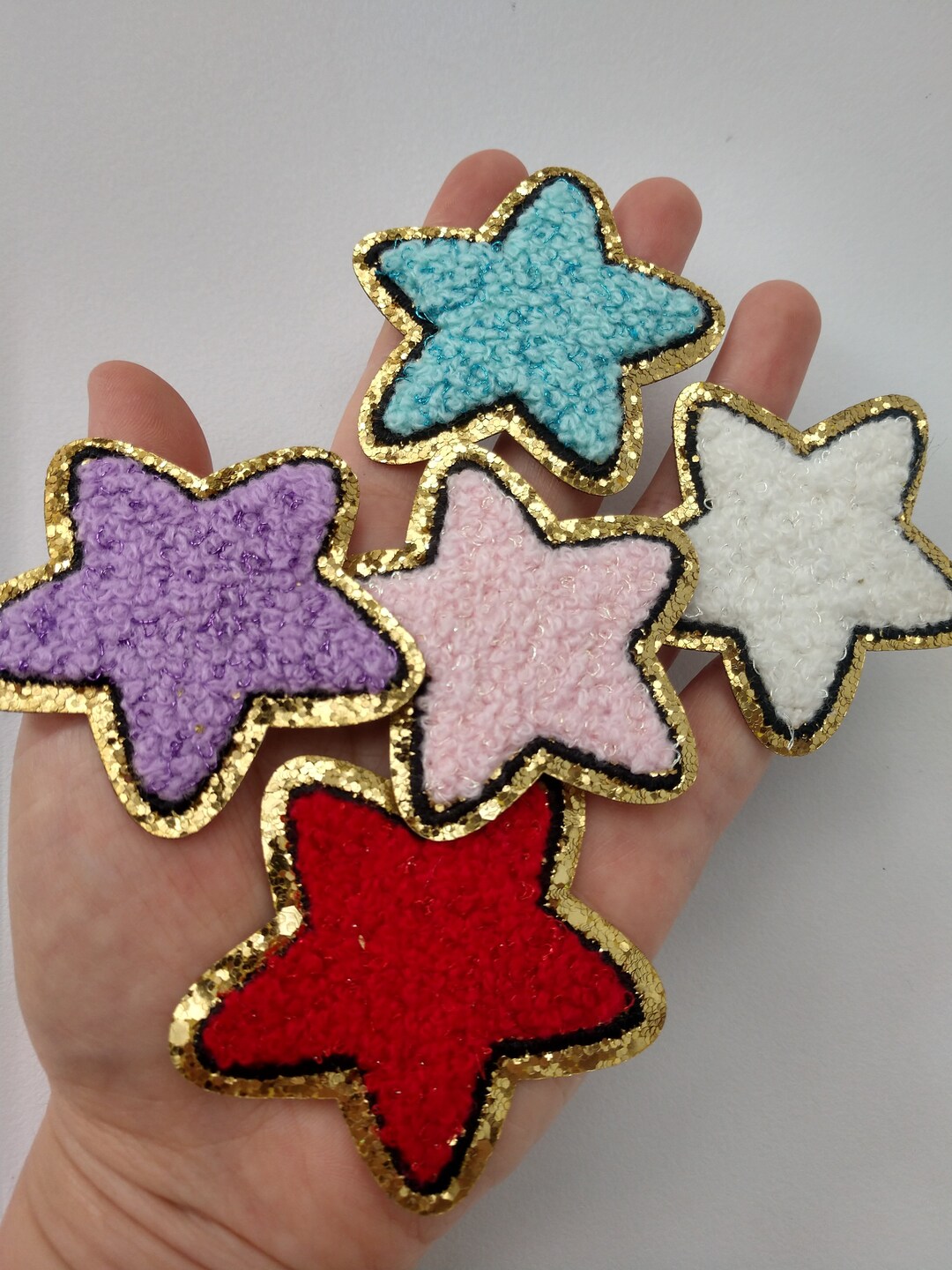 2 Pieces Colorful Chenille Star Embroidered Iron on Applique Patch ...