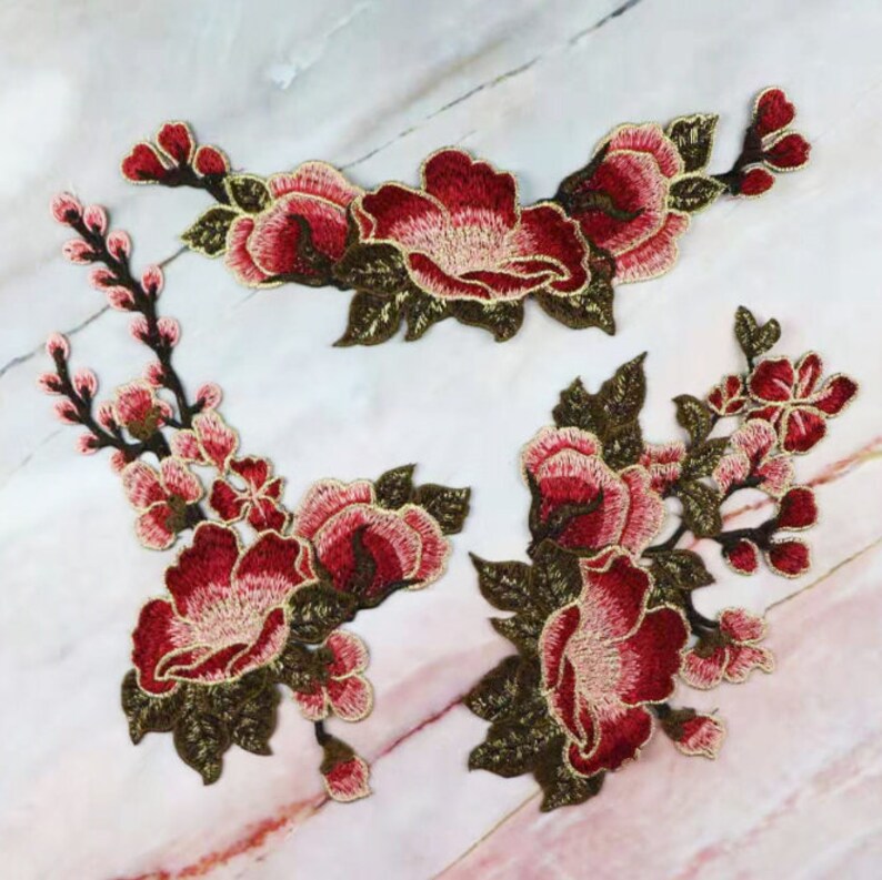 3 Pieces Embroidered Flower Applique Patchvintage Floral - Etsy