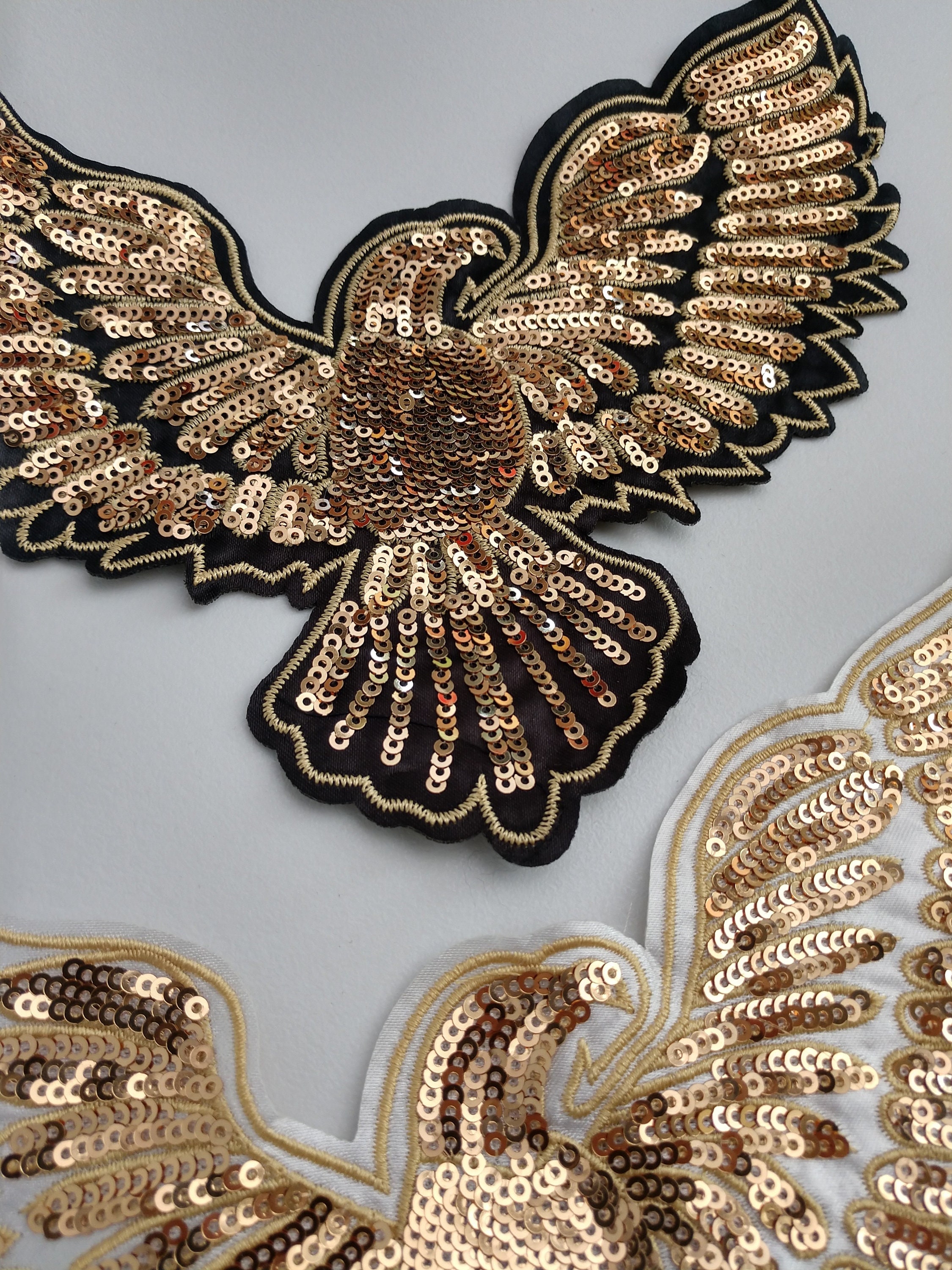 Gold Eagle Sequins Embroidery Applique Patch,embroidered Sequin Eagle ...