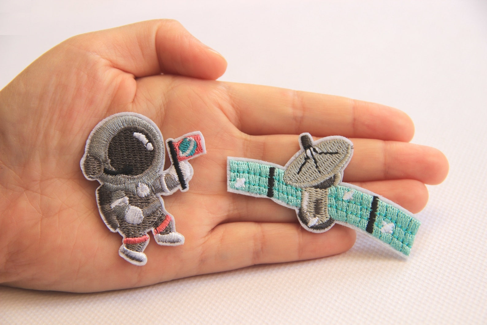 Astronaut or Satellite Embroidery Iron On Applique | Etsy