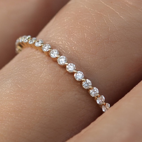 Floating Diamond Eternity Ring . 14k 18k Yellow White Rose - Etsy