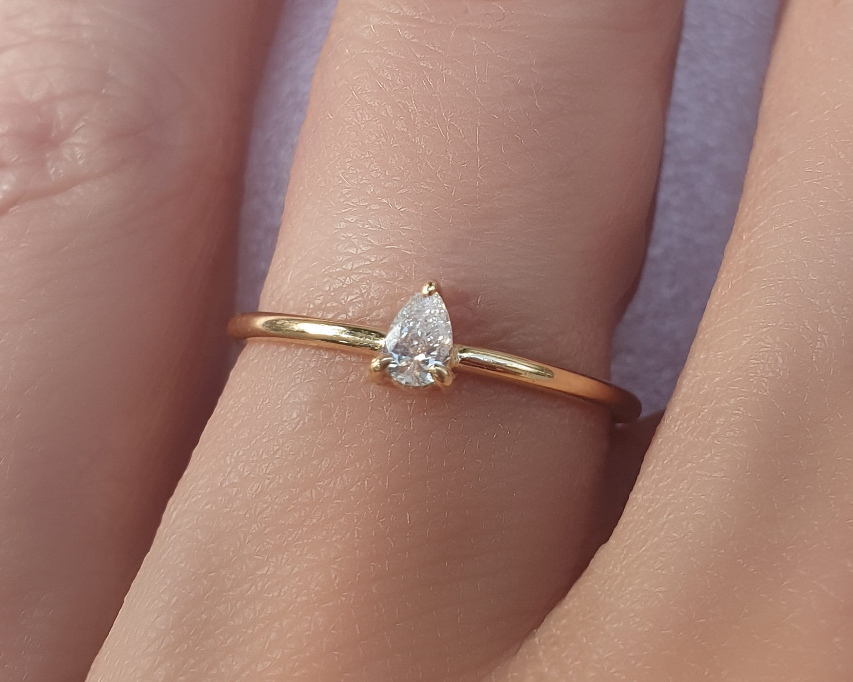 Baby Pear Cut Diamond Ring. Pear Diamond Engagement Ring . | Etsy