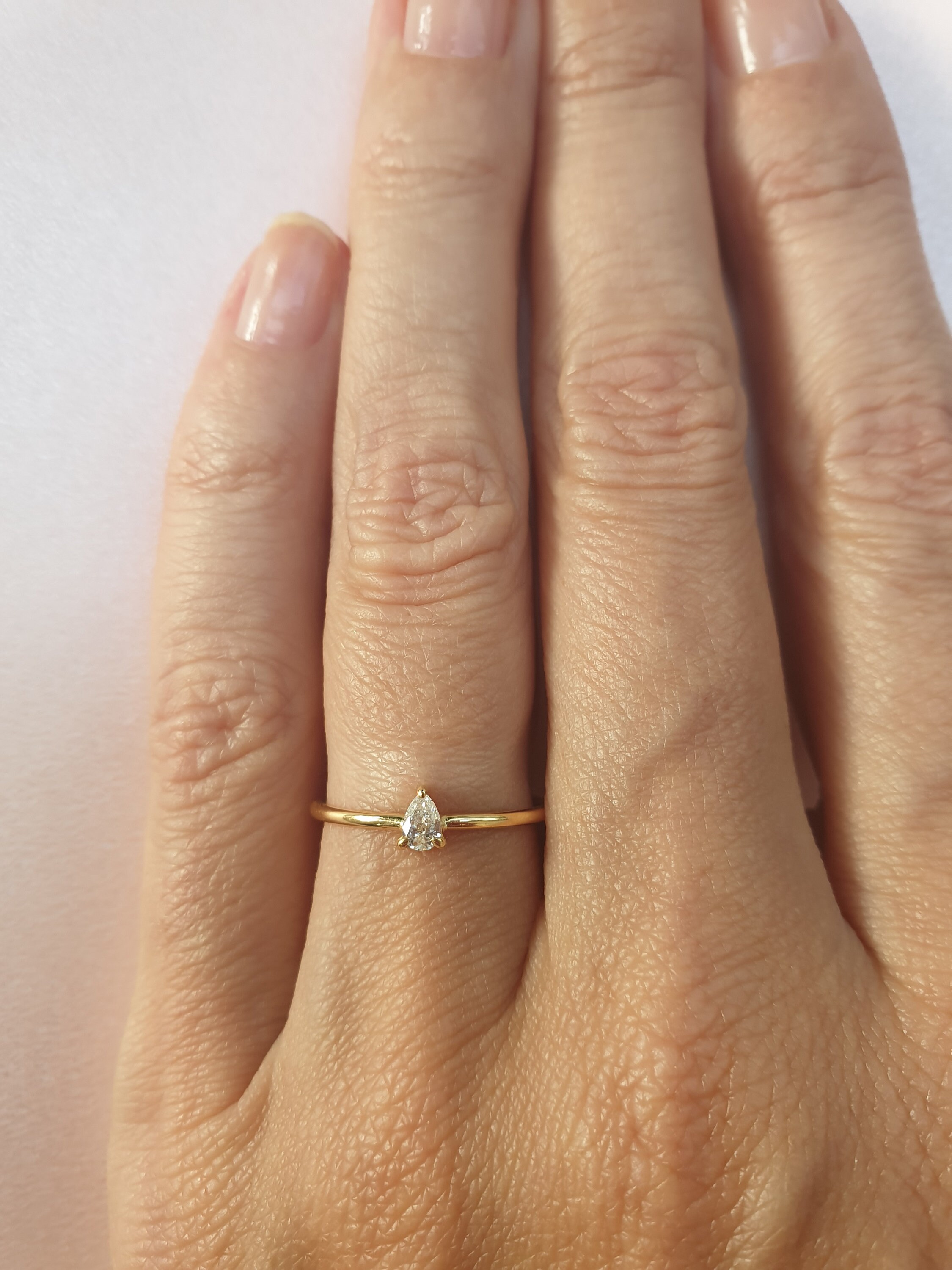 Baby Pear Cut Diamond Ring. Pear Diamond Engagement Ring . | Etsy