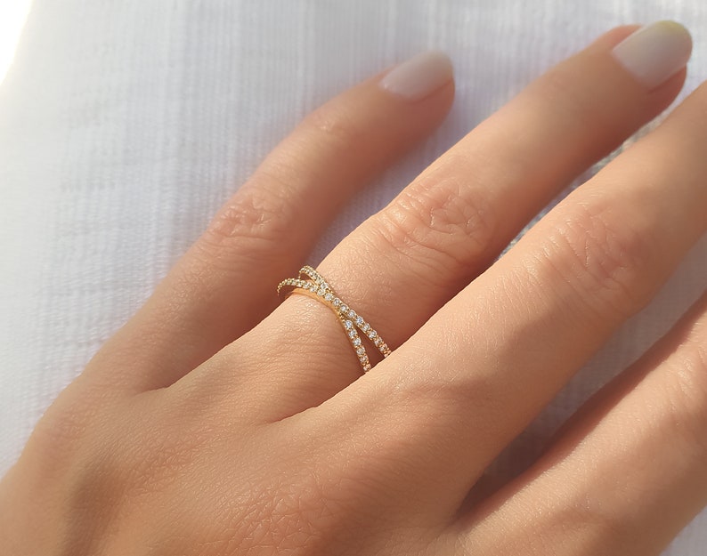 Diamond Crossover Ring . Crossover Eternity Ring . Double | Etsy