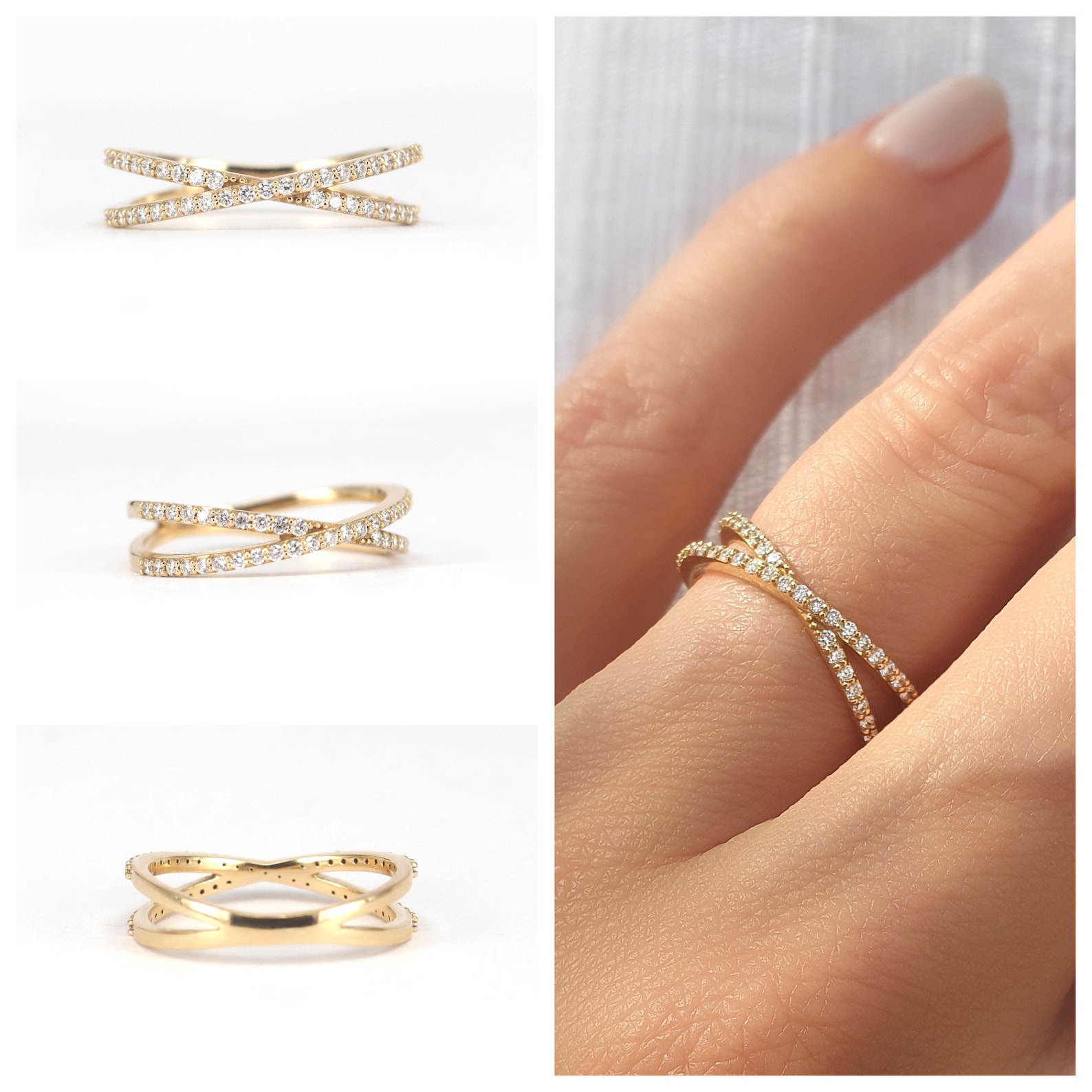 Diamond Crossover Ring . Crossover Eternity Ring . Double | Etsy