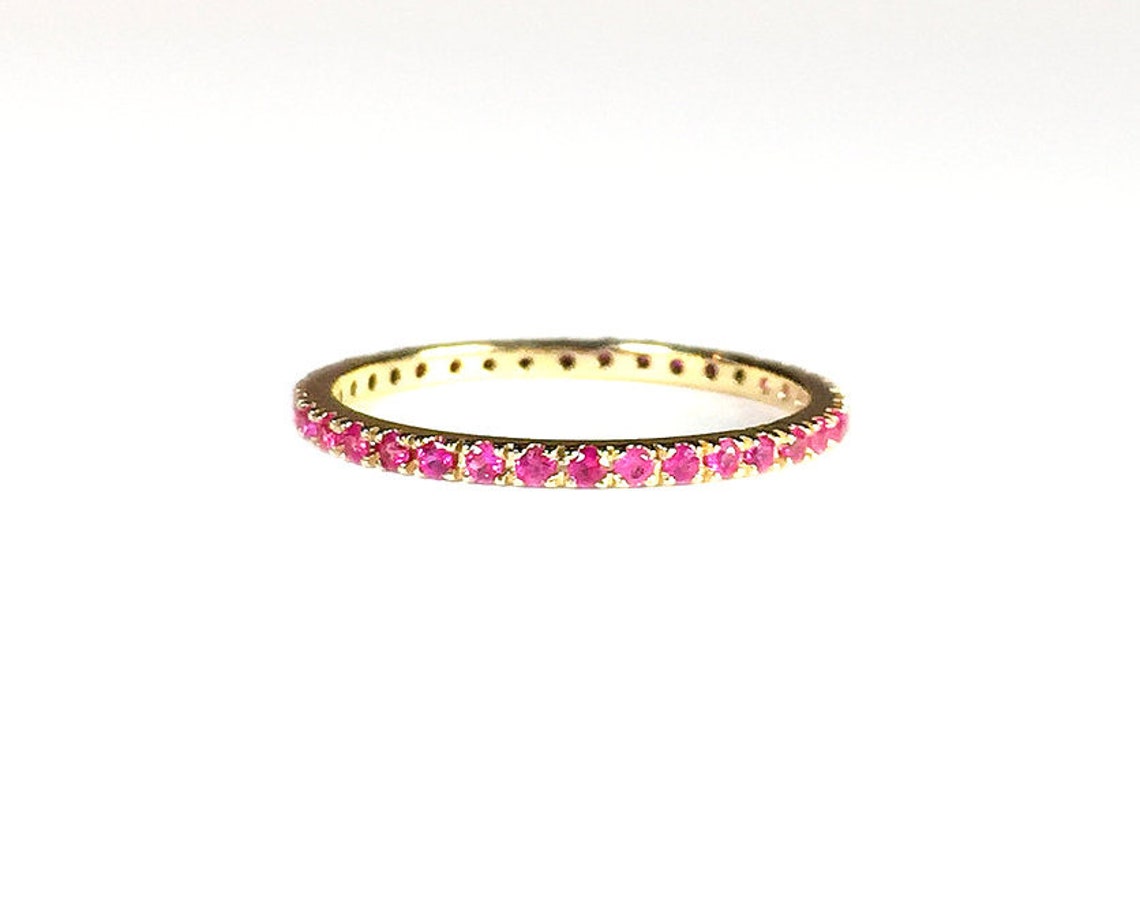 Pink Sapphire Eternity Ring 1.3mm . 18k Solid Gold . Full Half - Etsy