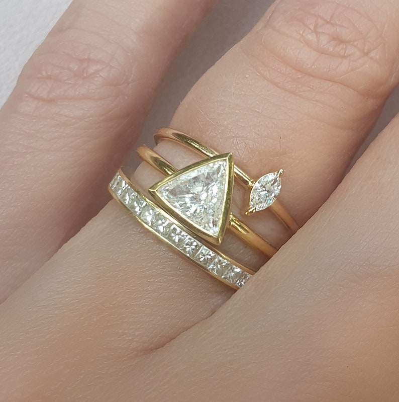 Diamond Trillion Ring 18k 14k Gold. Diamond Triangle Ring. G - Etsy