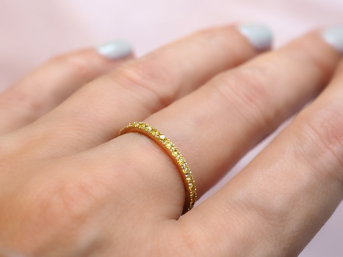 Yellow Diamond Eternity Ring 18k 14k Gold or Platinum 1.6mm . - Etsy