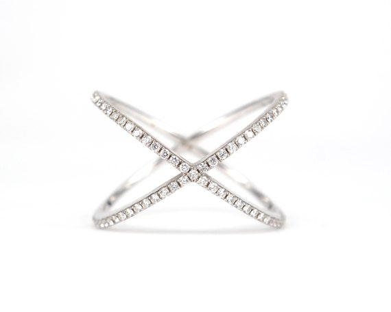 Wide Diamond Cross Ring . Criss Cross Diamond Eternity Band . | Etsy