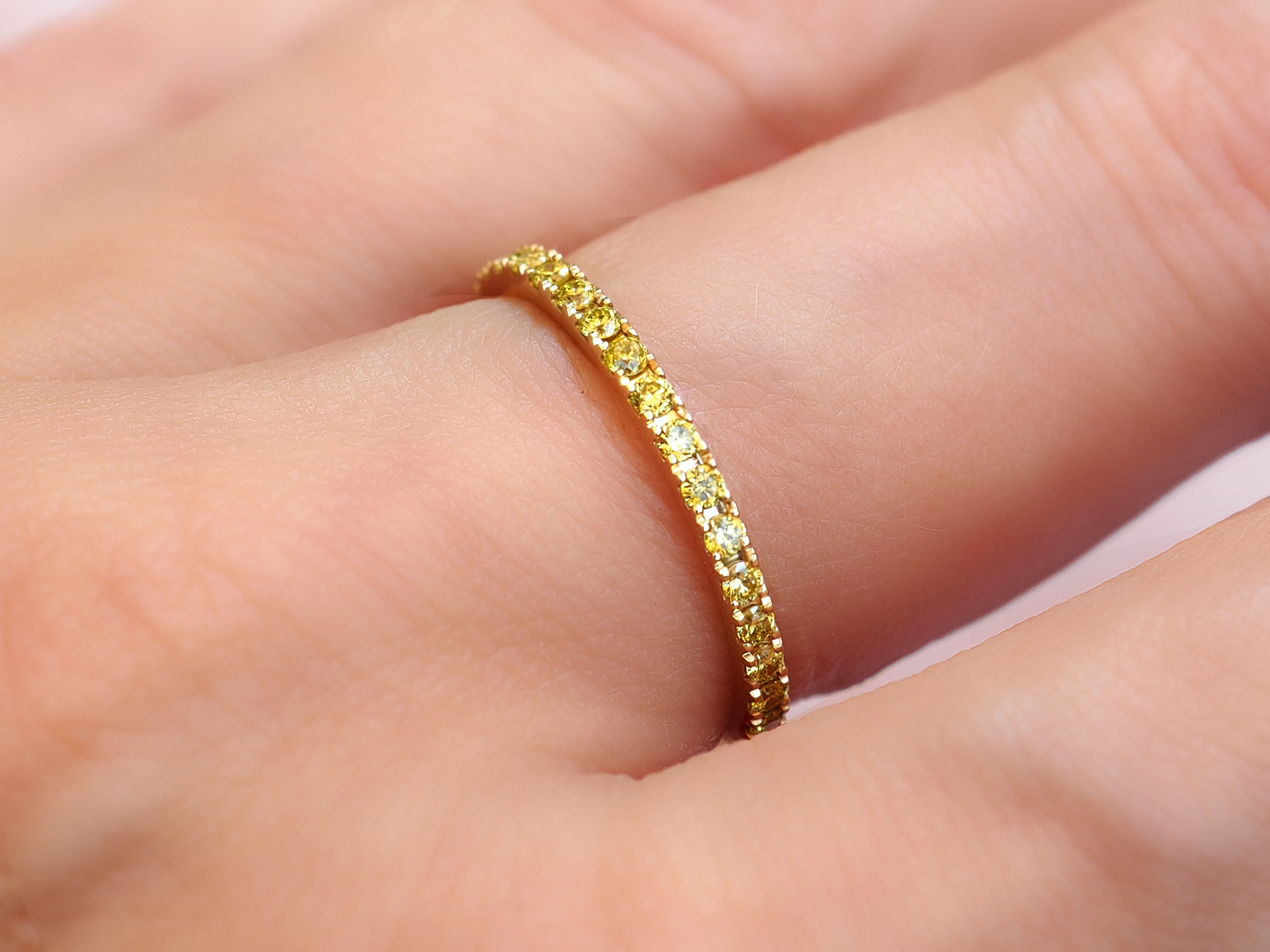 Yellow Diamond Eternity Ring 18k 14k Gold or Platinum 1.6mm . - Etsy