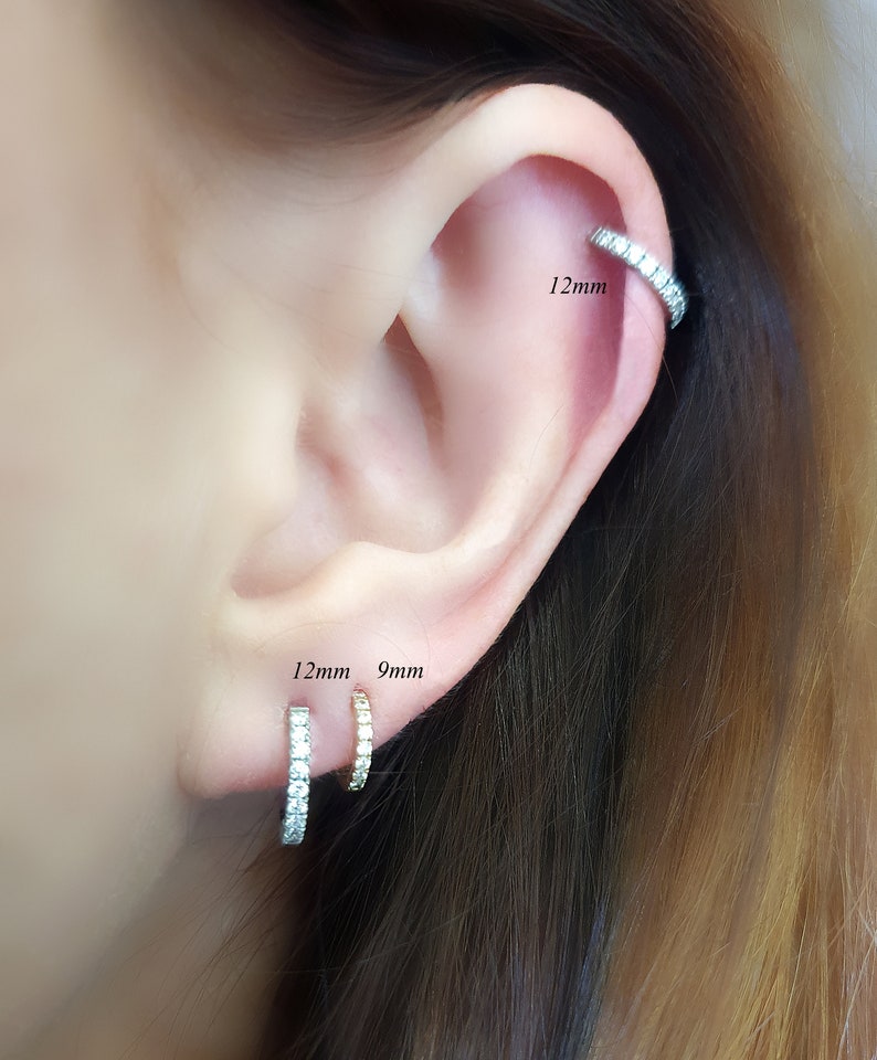 9mm Gold Huggie Hoop Earrings 14k 18k . Choose Your Gemstone . | Etsy