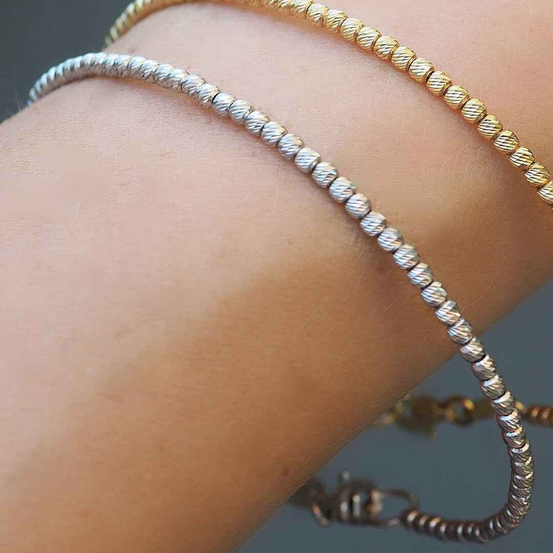 Ready to Ship . 18k Solid White Gold Bangle Bracelet 2mm . 7inch ...