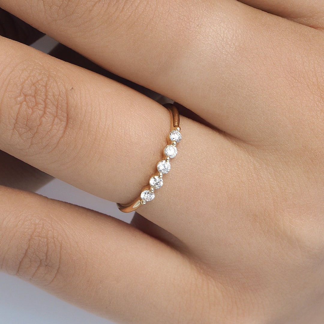 5 Floating Diamond Ring . Natural Diamond Band 2mm . Bubble Diamond ...