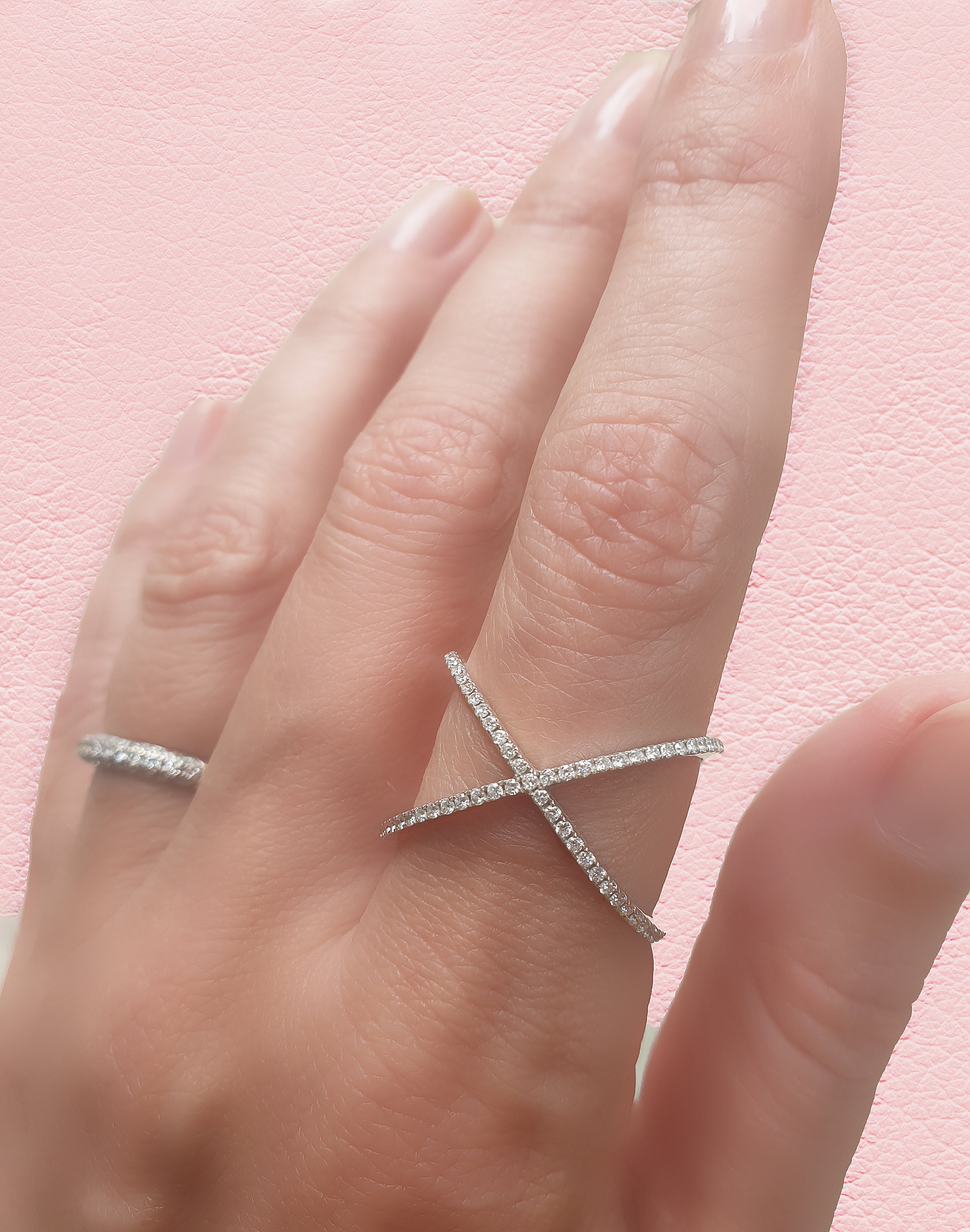 Wide Diamond Cross Ring . Criss Cross Diamond Eternity Band . | Etsy