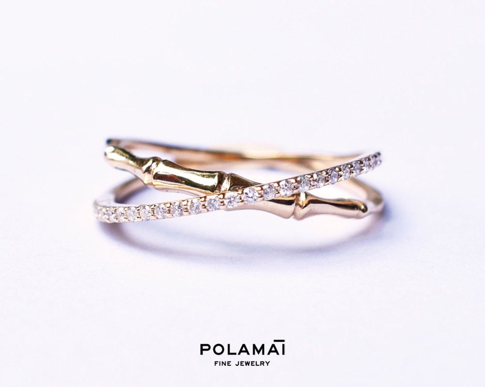 Bamboo Diamond Eternity Crossover Ring 14k Gold . Micro Pave - Etsy