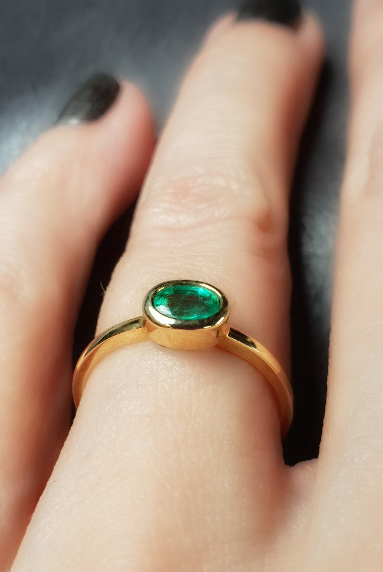 Oval Emerald Ring . Bezel Set Natural Zambian Emerald . Rich | Etsy