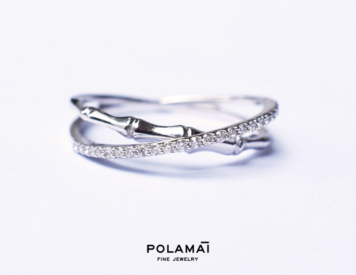 Bamboo Diamond Eternity Crossover Ring 14k Gold . Micro Pave - Etsy