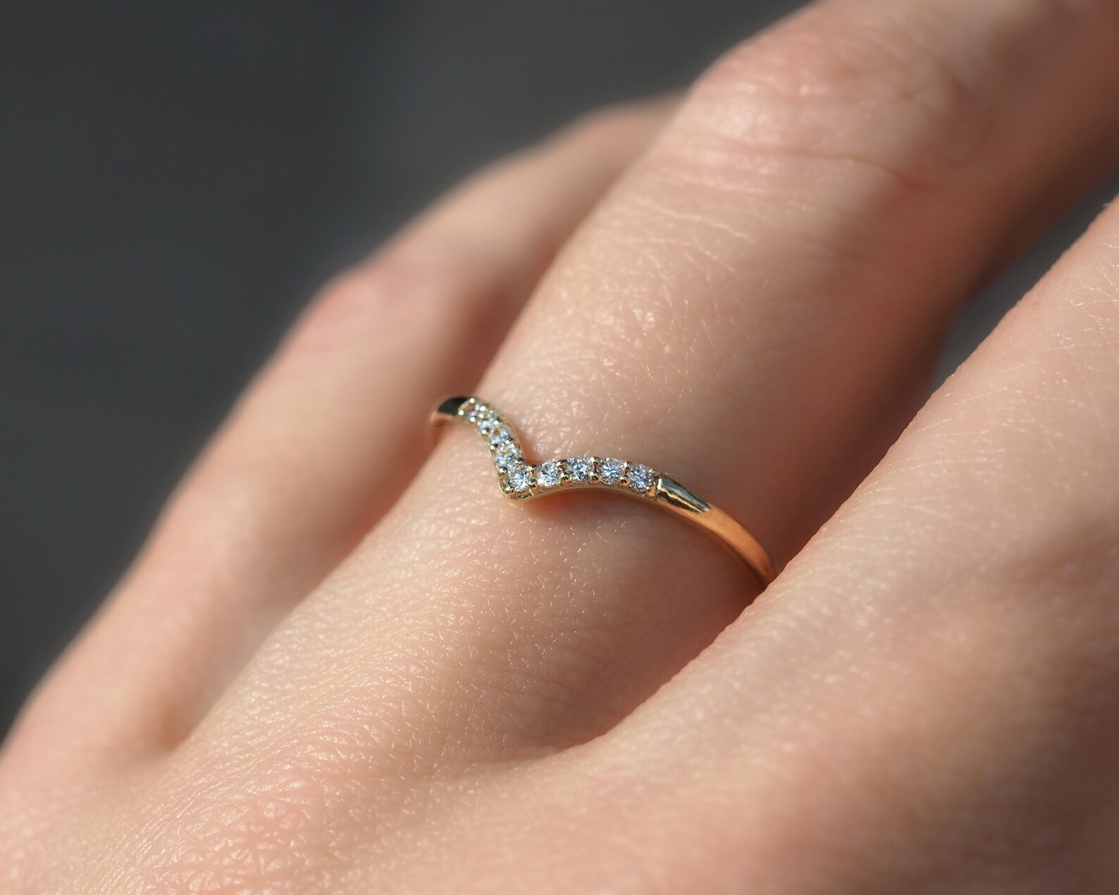 Diamond Nesting Ring . V Shape Chevron Wedding Band. 14k 18k - Etsy