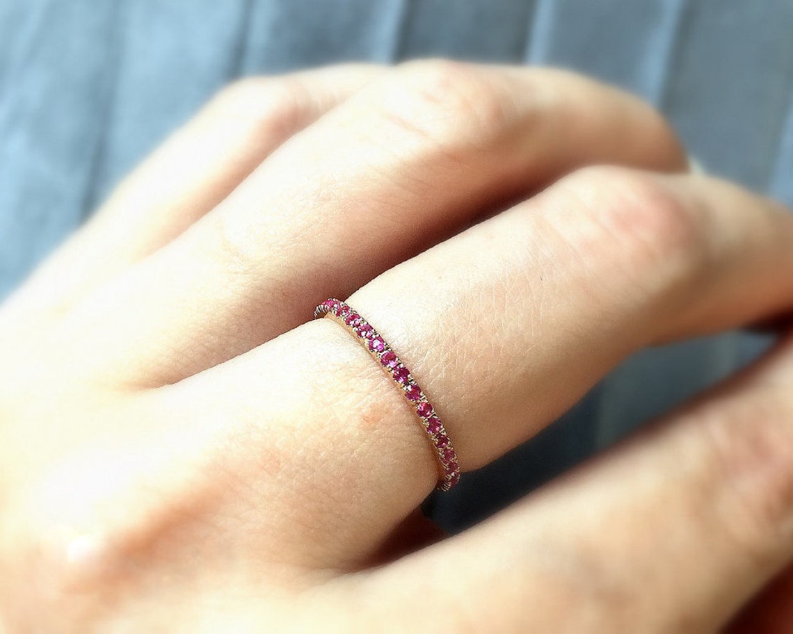Pink Sapphire Eternity Ring 1.3mm . 18k Solid Gold . Full Half - Etsy