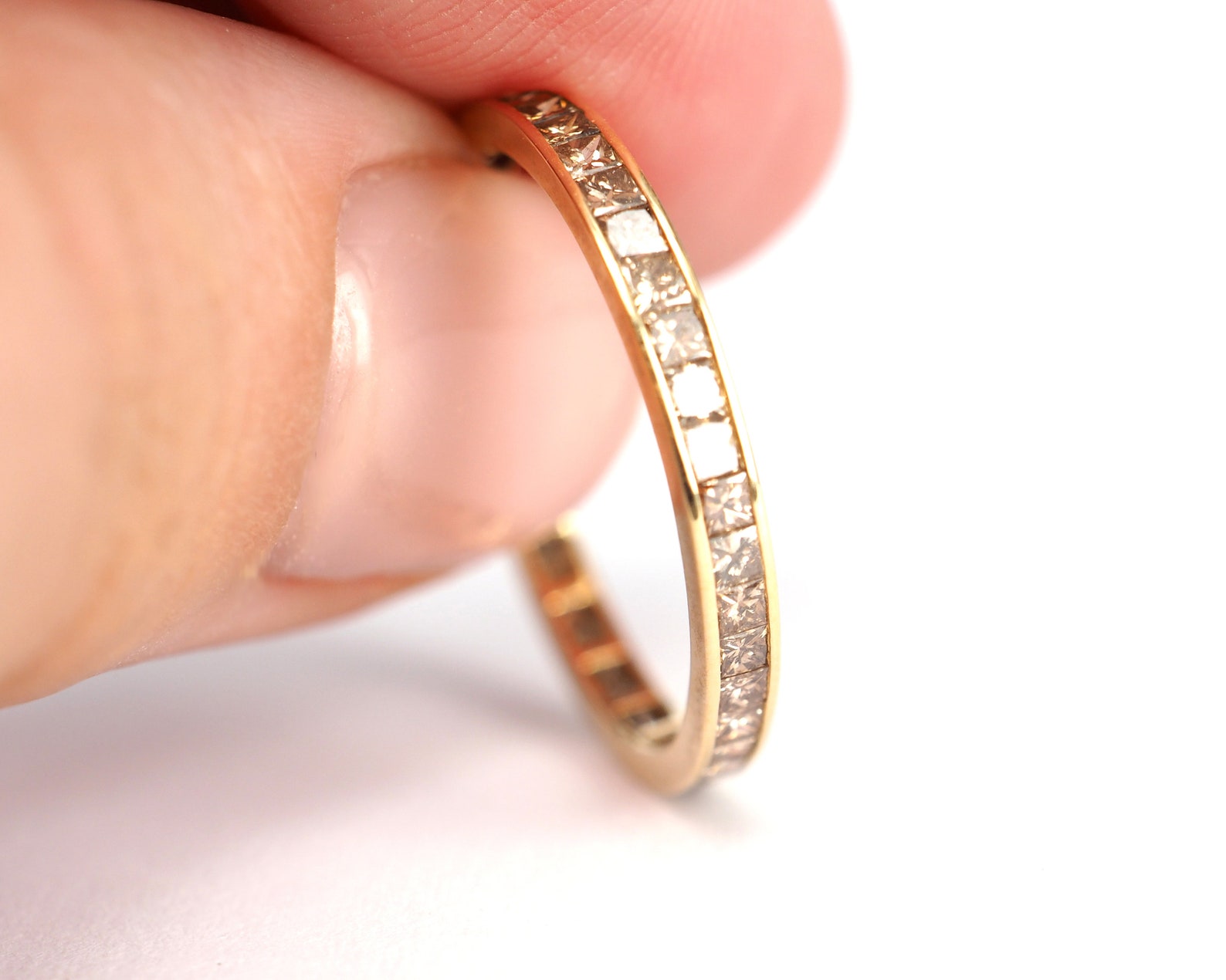 Champagne Princess Cut Diamond Eternity Ring 2.3mm 18k 14k. - Etsy