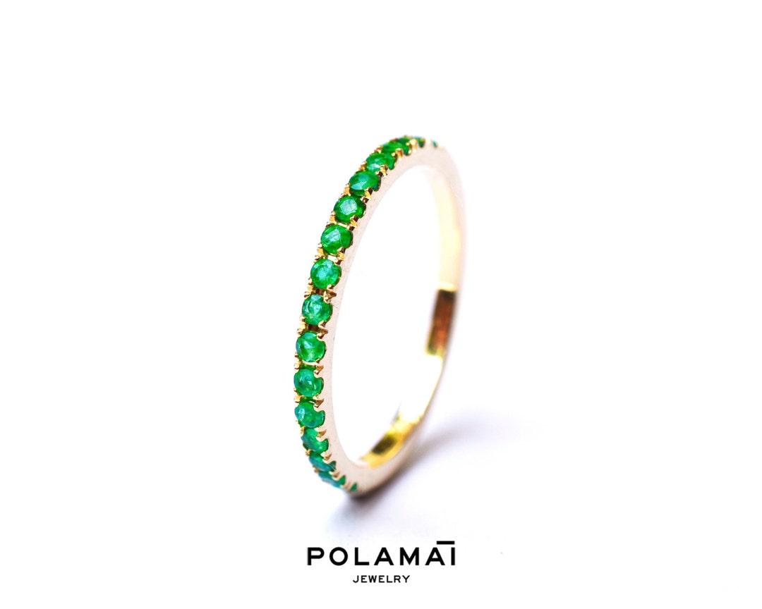 Emerald Eternity Ring . Solid 18k Gold . Stacking Ring . - Etsy UK