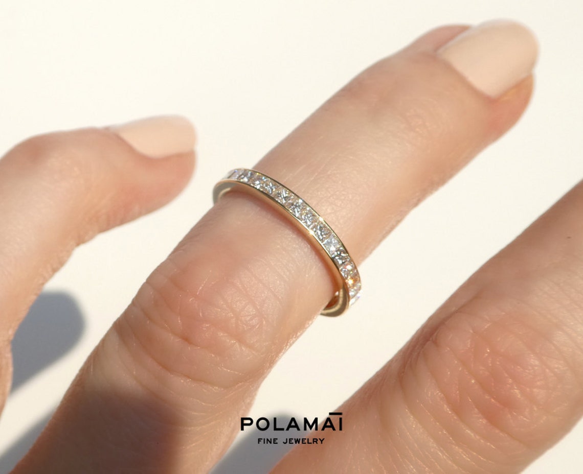 Princess Cut Diamond Eternity Ring 2.4mm 18k . Wedding Band . - Etsy