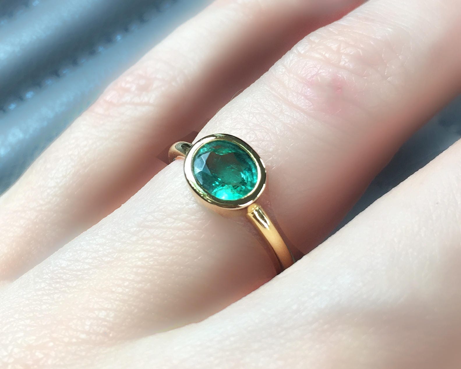 Emerald Ring . Bezel Set Oval Cut Natual Zambian Emerald Ring - Etsy