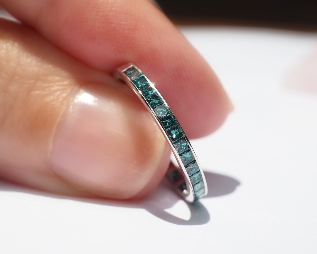 Blue Diamond Princess Cut Eternity Ring . Princess Cut Diamond Wedding ...
