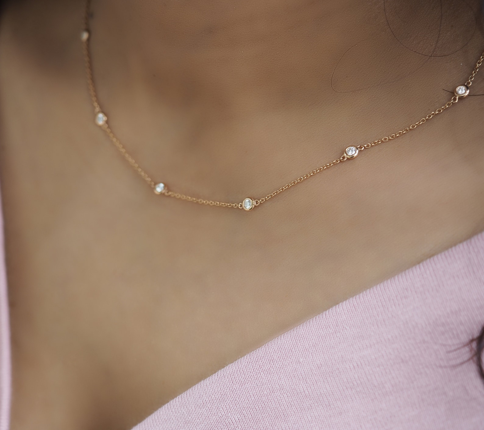 Diamond Station Necklace . All Natural Diamonds 3 5 7 . - Etsy